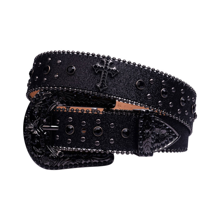 Black Rhinestone Cross Belt with Western Buckle - Trendy Accessory