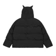 Black Devil Horn Puffer Jacket with Detachable Hood