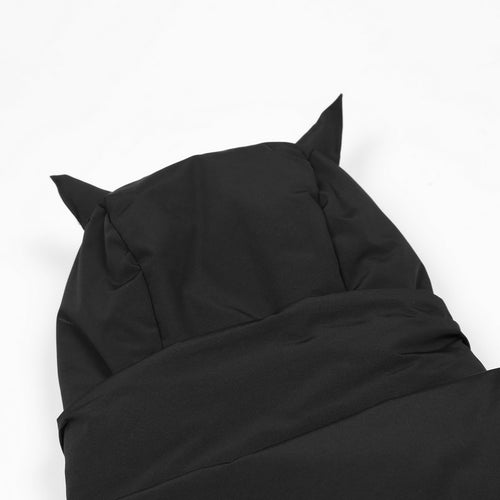 Black Devil Horn Puffer Jacket with Detachable Hood