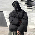 Black Devil Horn Puffer Jacket with Detachable Hood